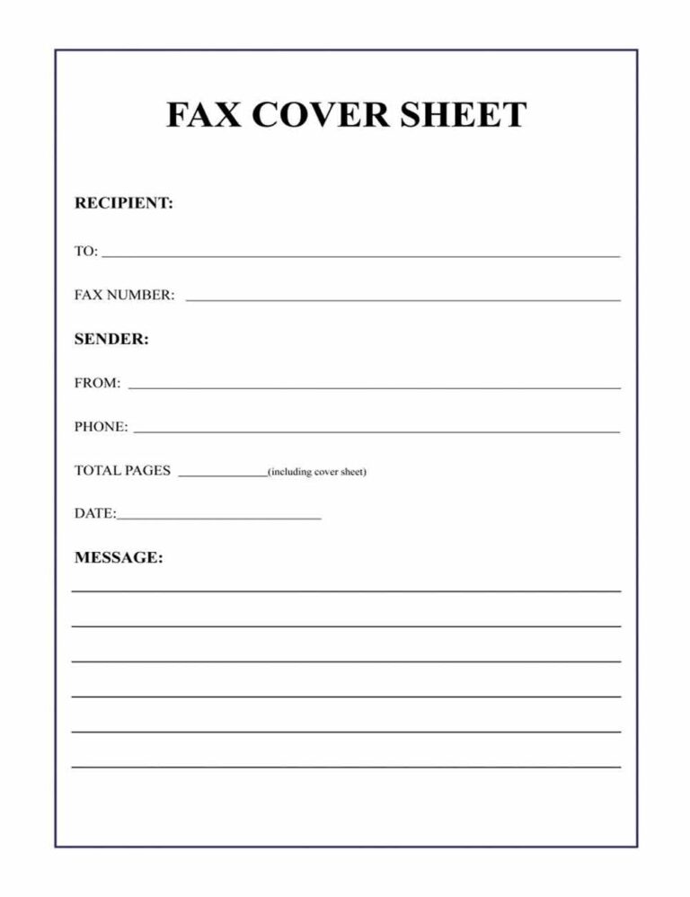 Printable Fax Cover Sheet Template With Sample & Example
